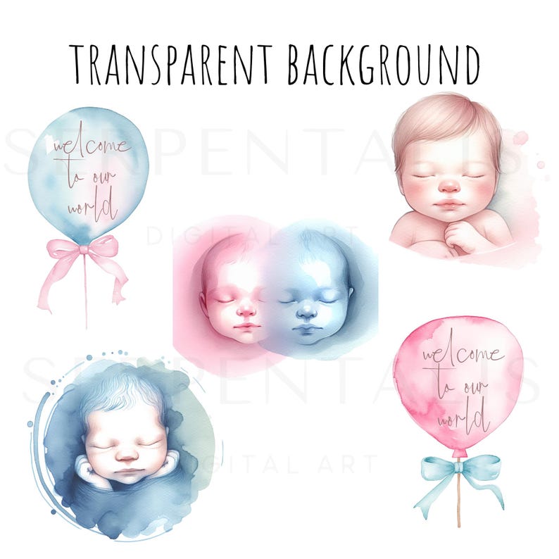 Gender Reveal Clipart Baby Shower PNG,9 Watercolor Baby Illustrations ...
