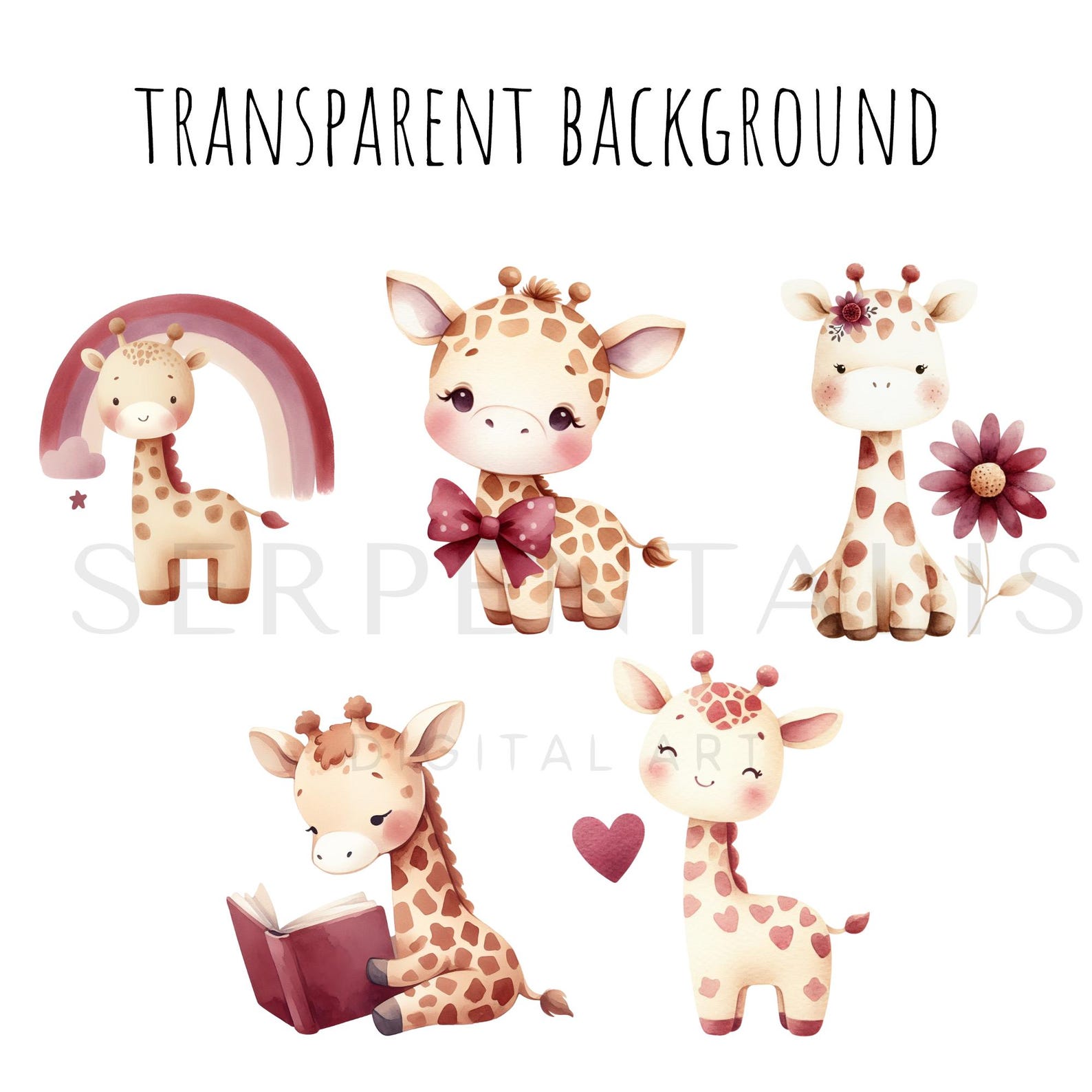 Cute Giraffe Watercolor Clipart,13 Png,adorable Giraffe Clip Art ...