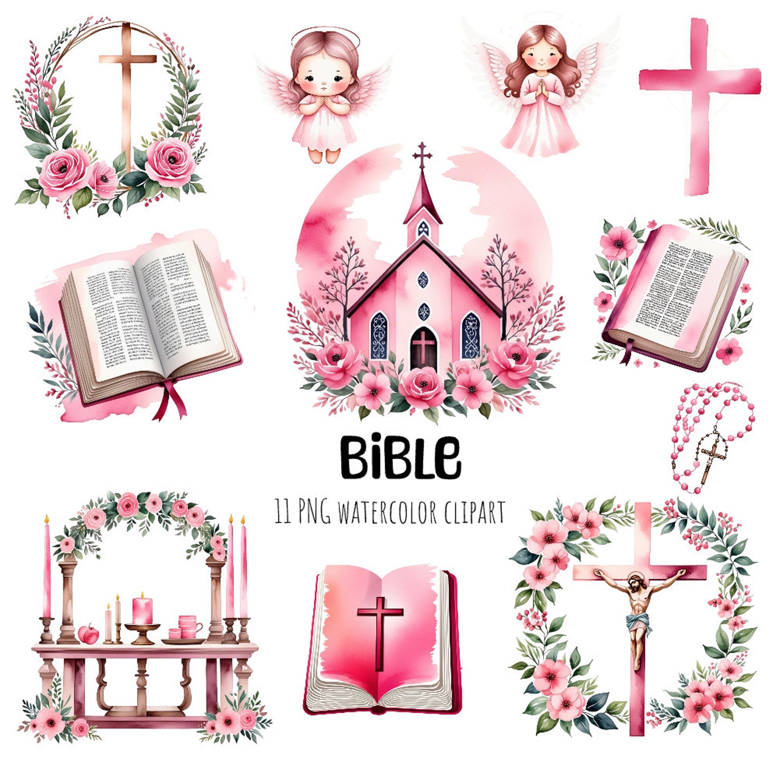 11 Christian Religion Clipart, Bible PNG, Church, Rosary, Angel, Cross ...