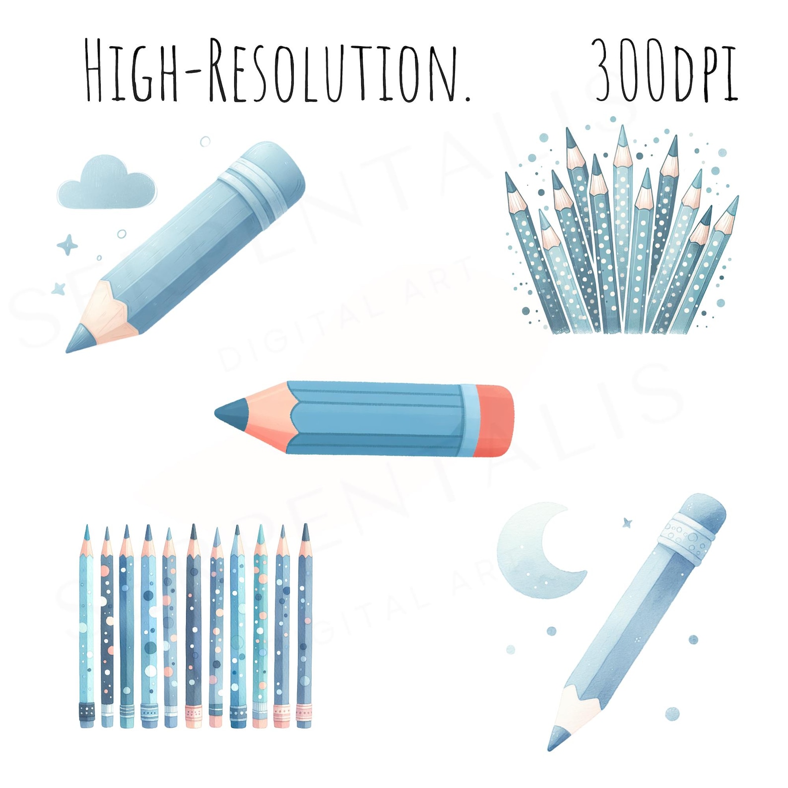 20 Pencil Watercolor Clipart,pencil Clipart PNG,300 Dpi,cute Pencil ...