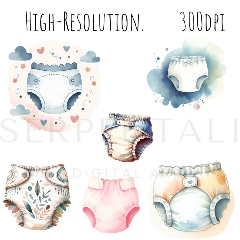 Watercolor Baby Diaper Clipart, Diaper PNG, Cute Diaper Clipart ...