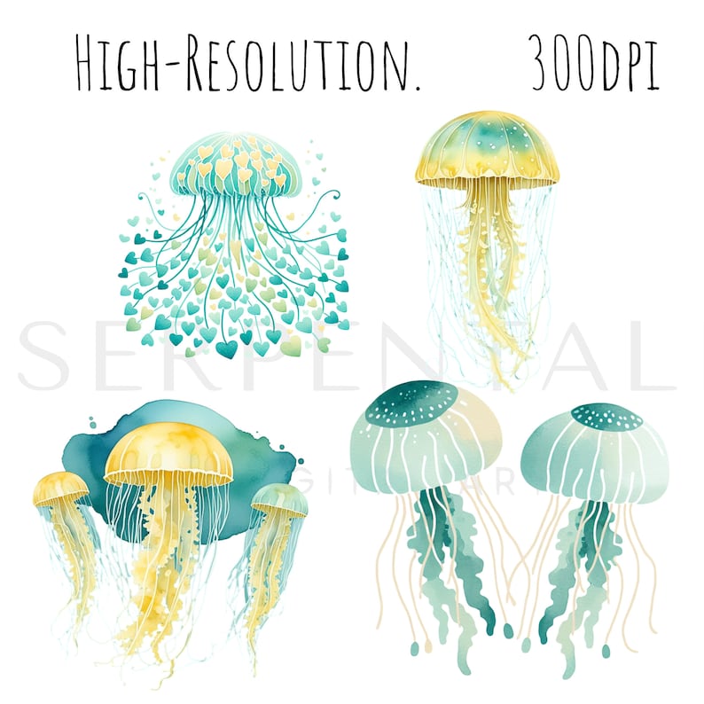 Watercolor Jellyfish Clipart Set, Nursery Art (PNG, 300 DPI) - Etsy