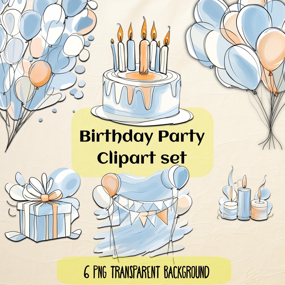 Watercolor Birthday Party Clipart PNG Set,balloons, Cake, Gifts ...
