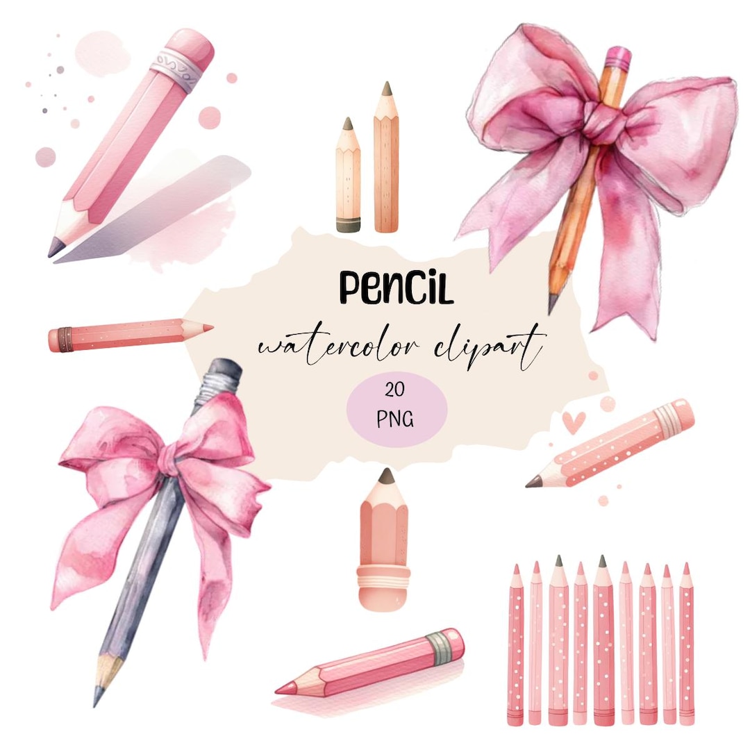 20 Pencil Watercolor Clipart,pencil Clipart PNG,300 Dpi,cute Pencil ...