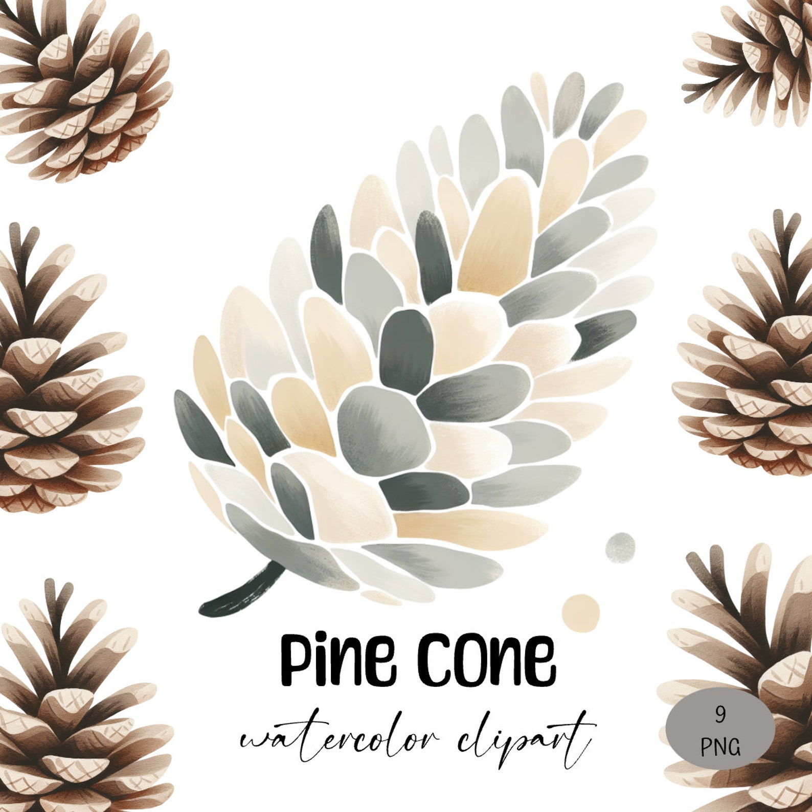 Watercolor Pine Cone Clipart Set, Autumn PNG Graphics (commercial Use ...
