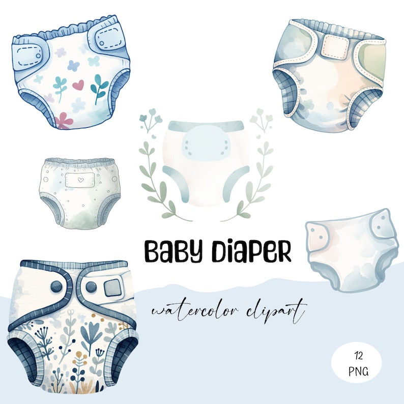 Watercolor Baby Diaper Clipart, Diaper PNG, Cute Diaper Clipart ...