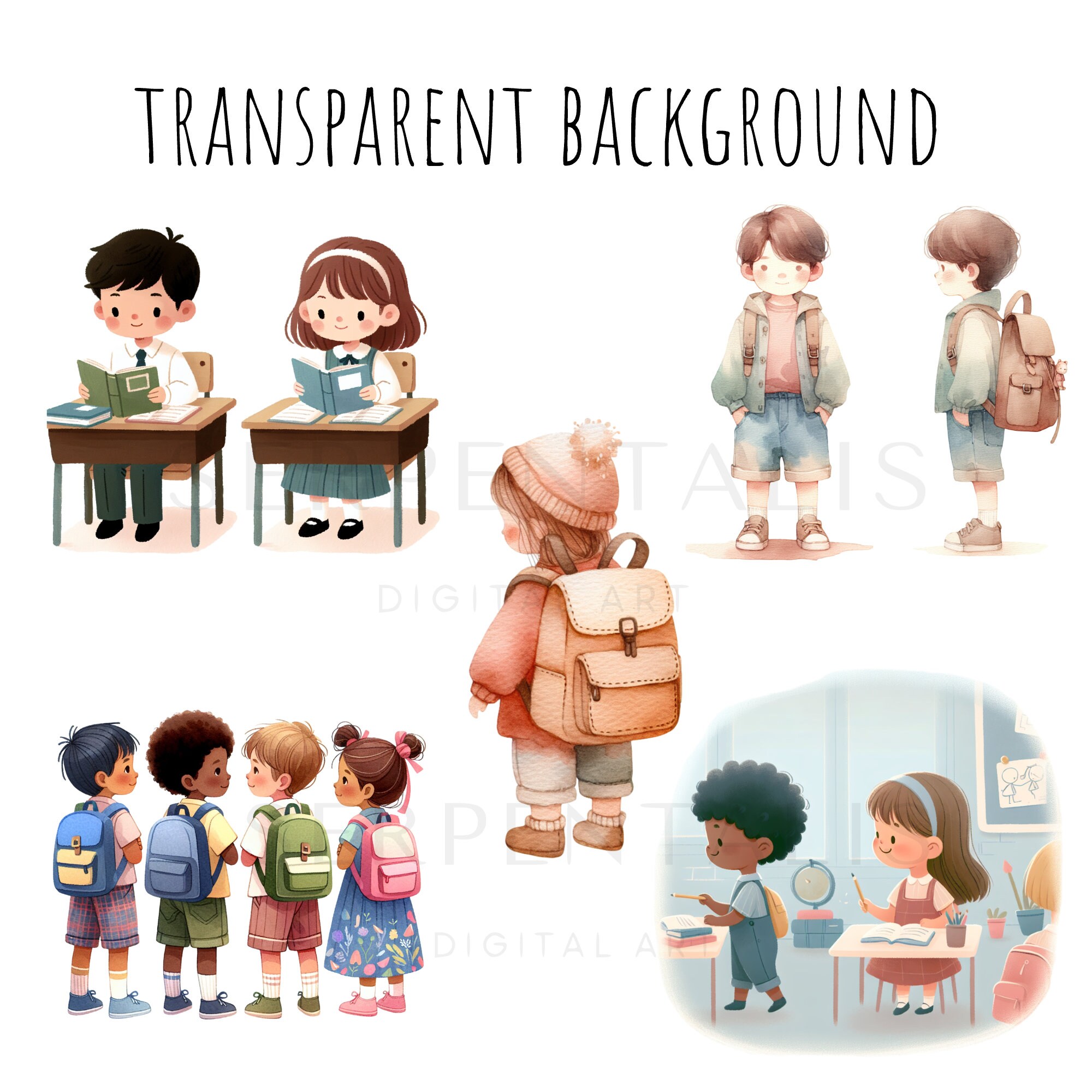 13 Back to School Watercolor Clipart,school Bus PNG, Backpacks ...