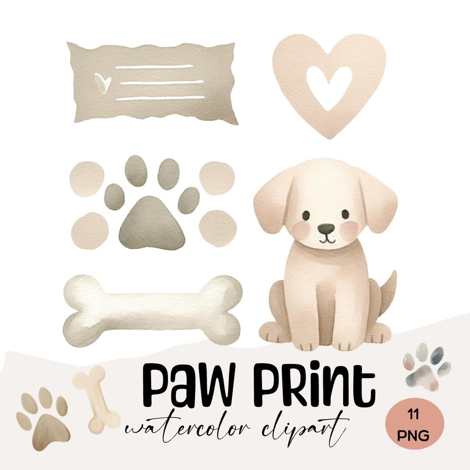 11 Watercolor Paw Print Clipart, Dog Paw PNG, Pet Clipart, Watercolor ...
