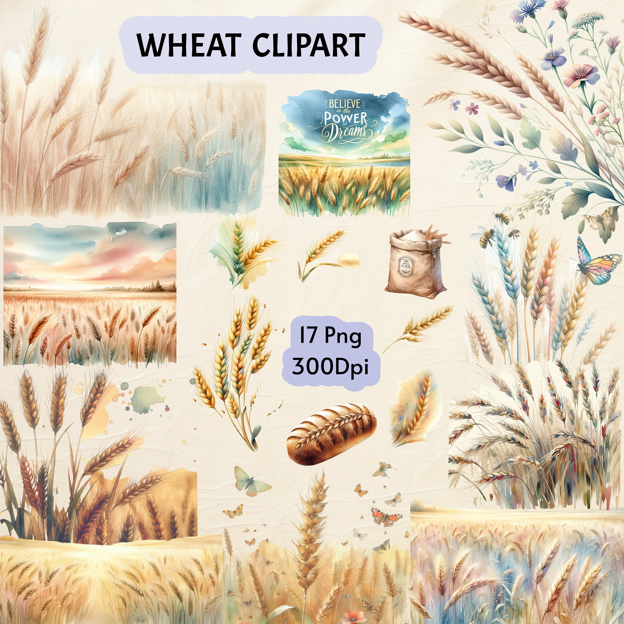 17 Watercolor Wheat Cliparts , Wheat PNG, Wheat Fields Clip Art ...