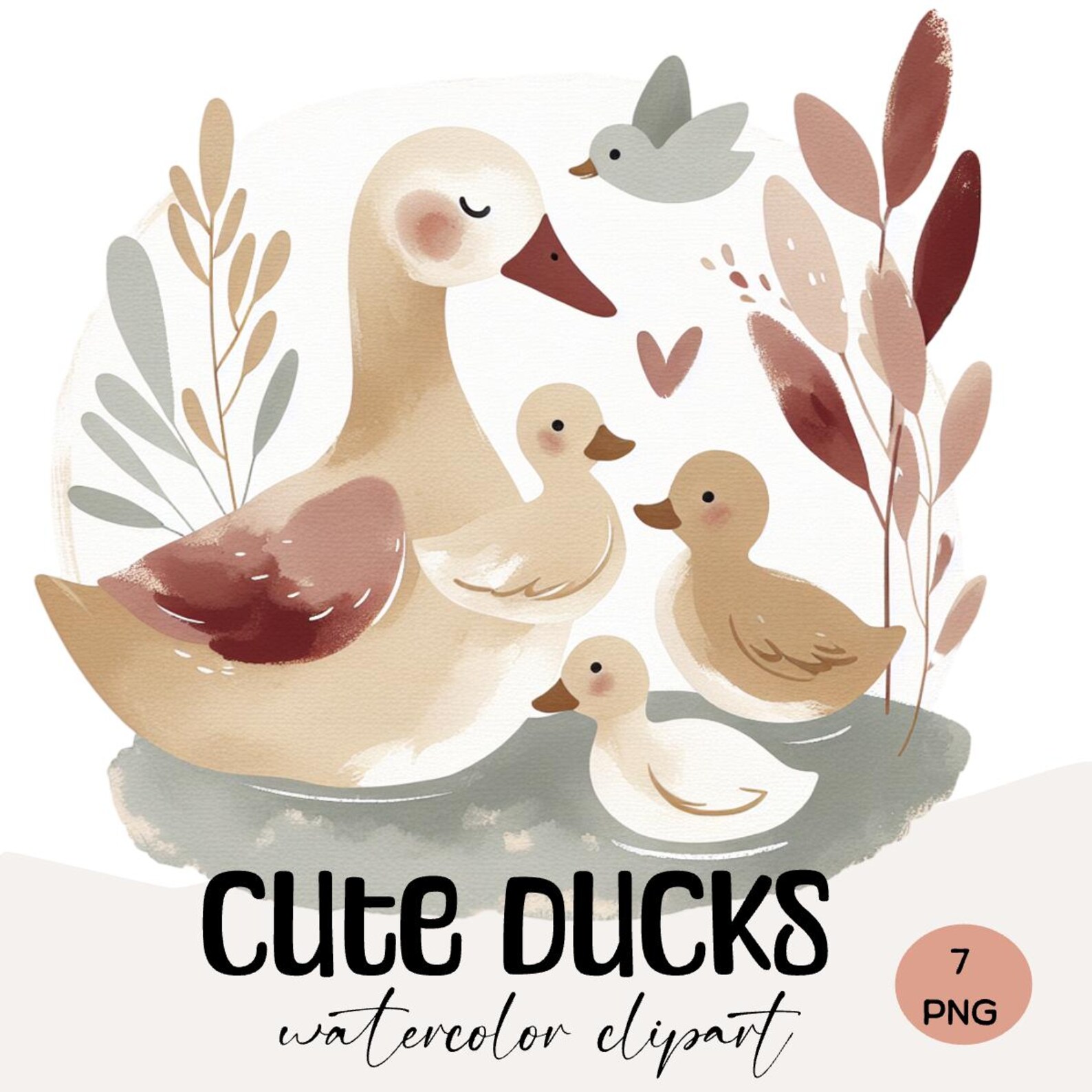 Watercolor Duck Clipart Set | 7 PNG Files | Cute Ducks Family | Neutral ...