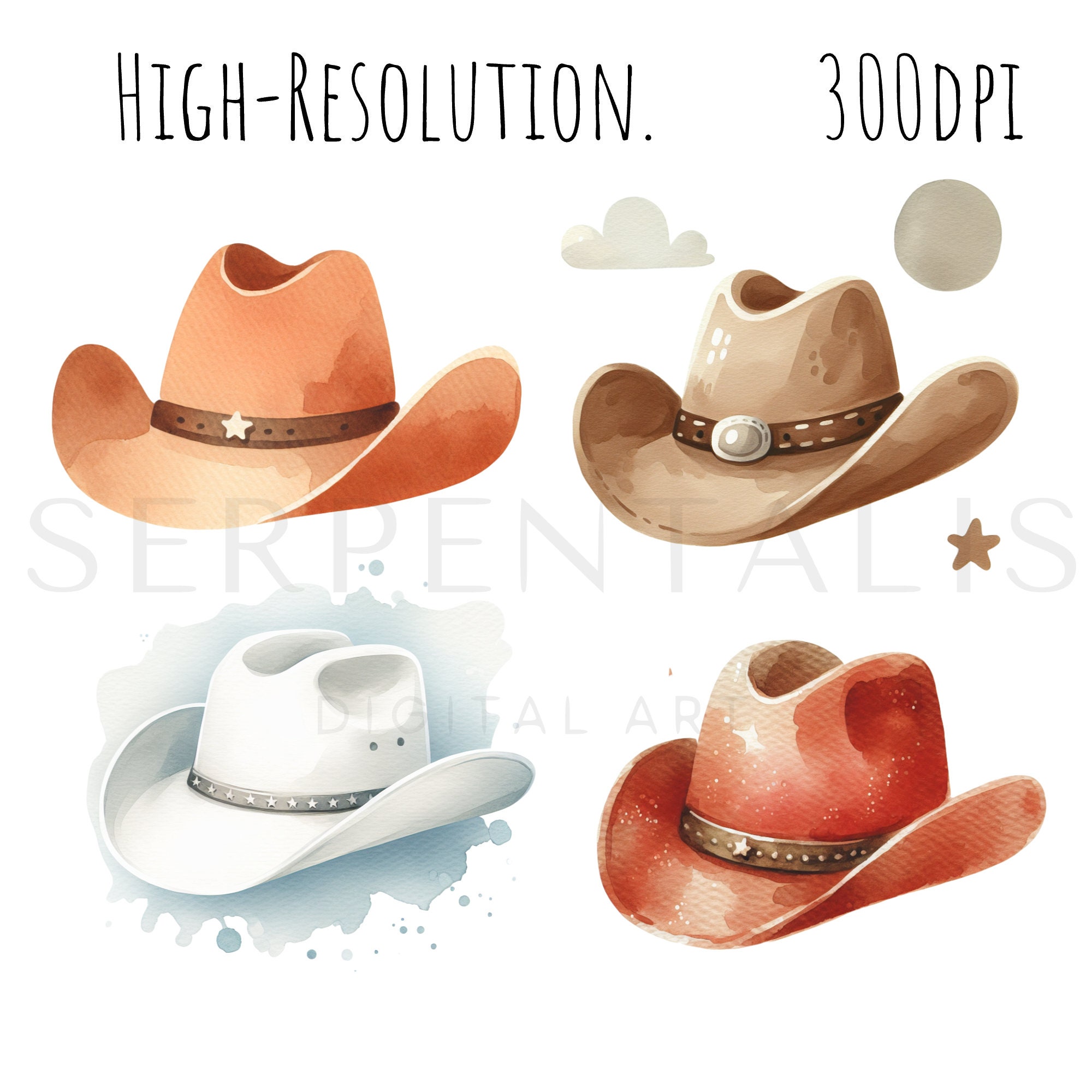 8 Watercolor Cowboy Hat Clipart, Western Clipart, Cowboy PNG, Cowboy ...