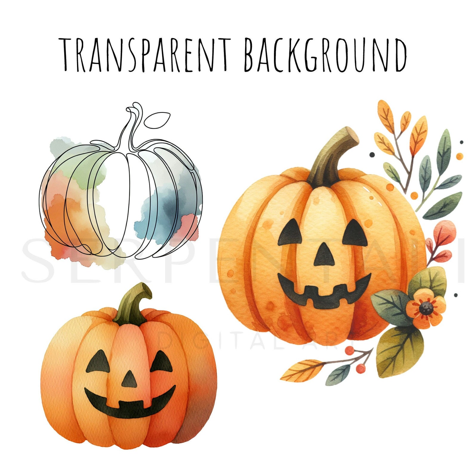 12 Watercolor Pumpkin Clipart, Halloween Pumpkin Clipart, Pumpkin PNG ...