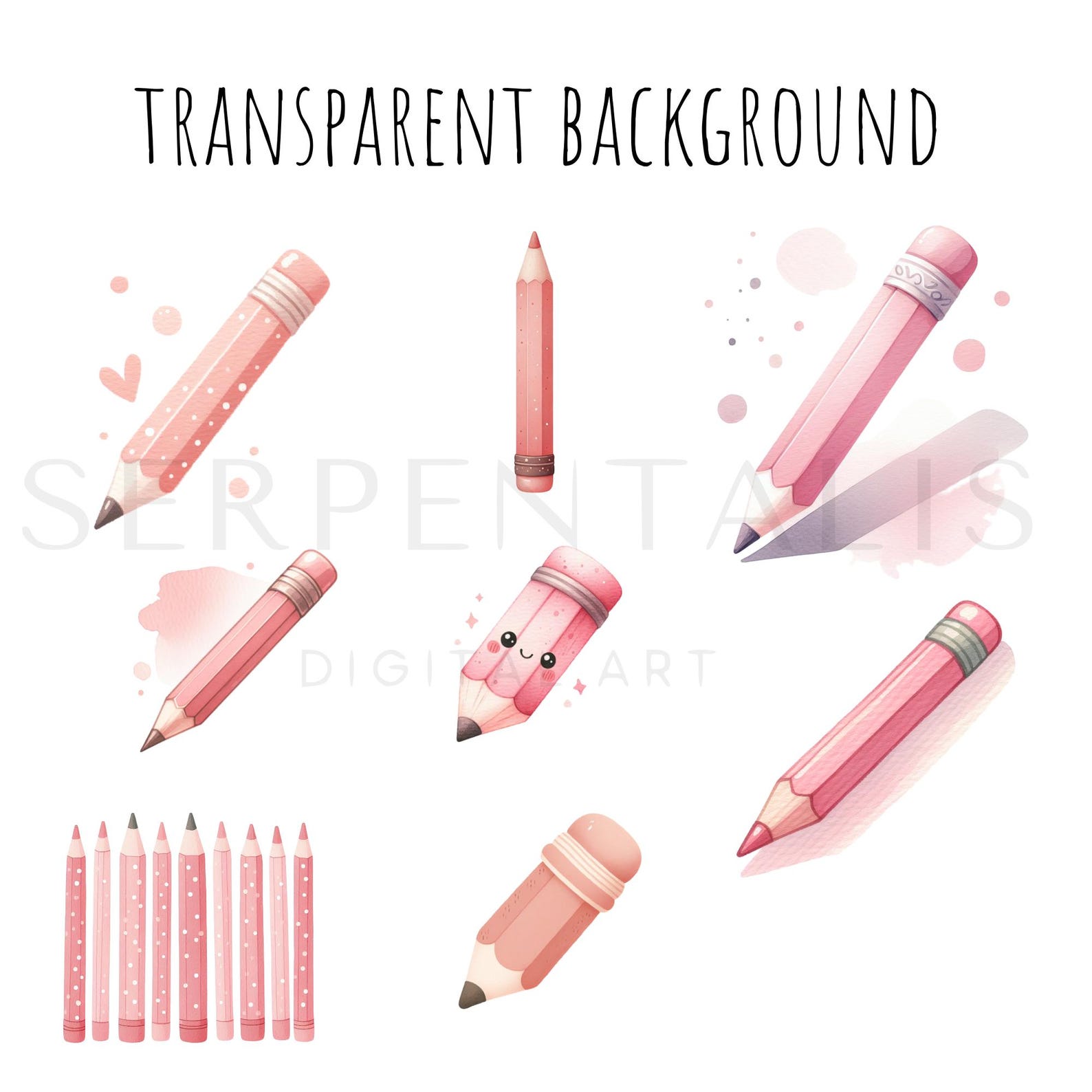 20 Pencil Watercolor Clipart,pencil Clipart PNG,300 Dpi,cute Pencil ...
