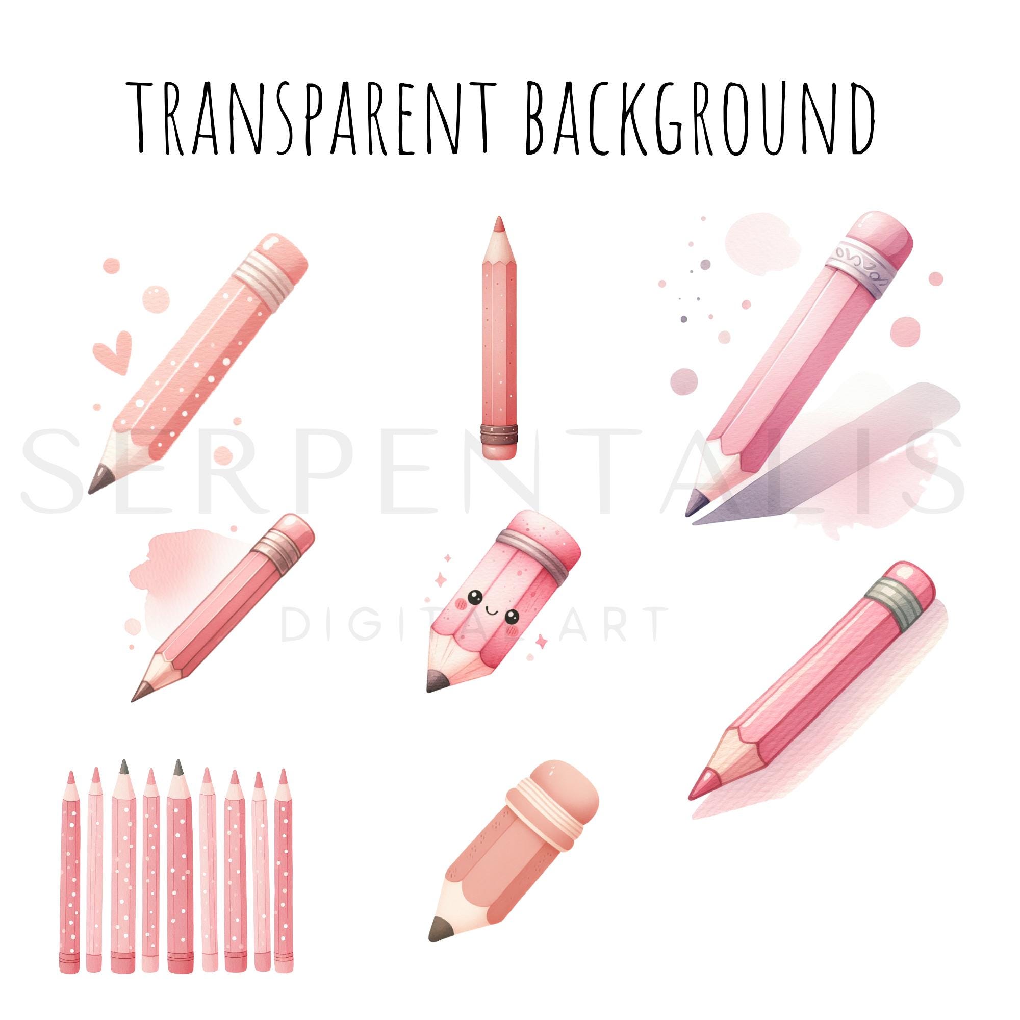 20 Pencil Watercolor Clipart,pencil Clipart PNG,300 Dpi,cute Pencil ...