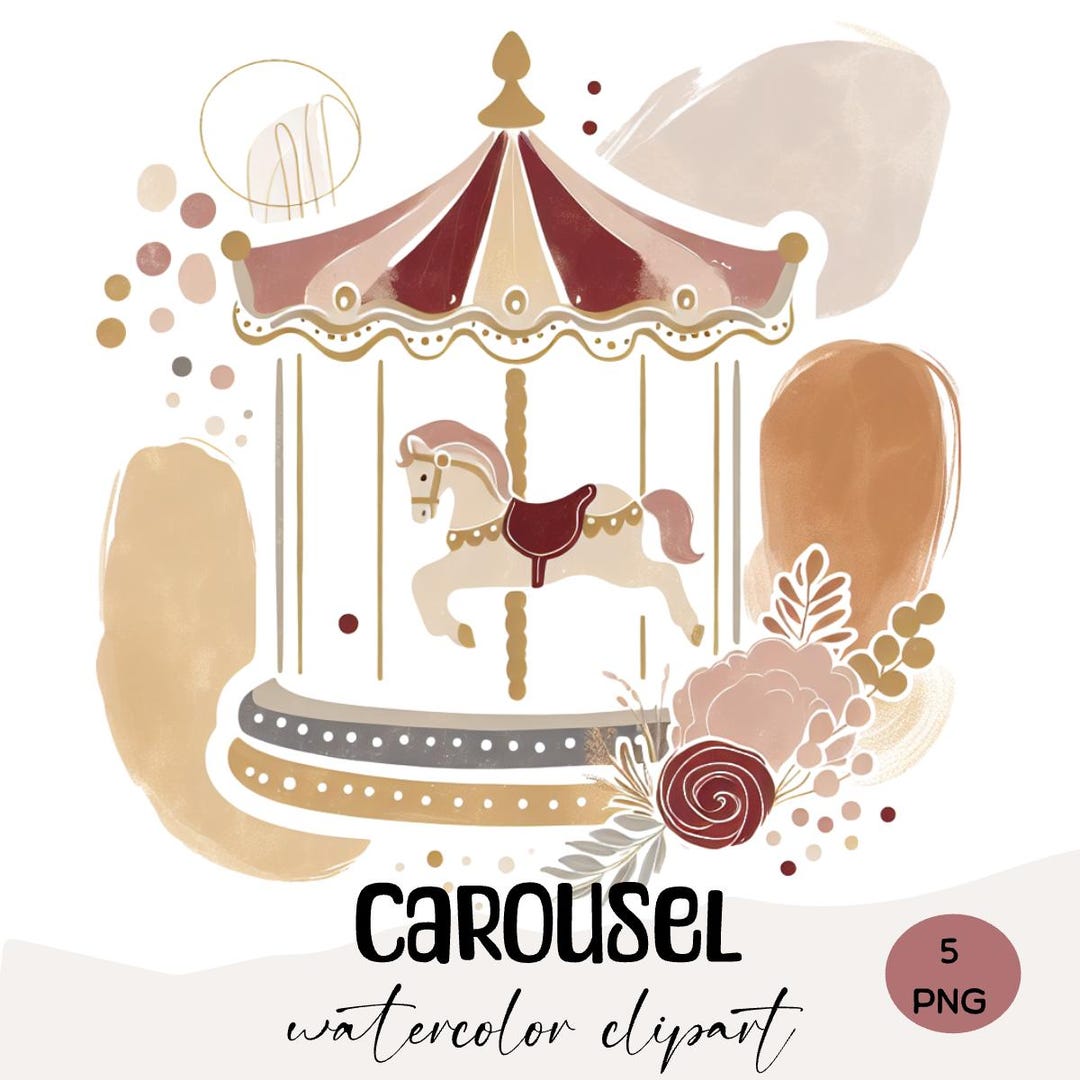 Carousel Watercolor Clipart, 5 PNG Carousel, Cute Carousel Clipart ...