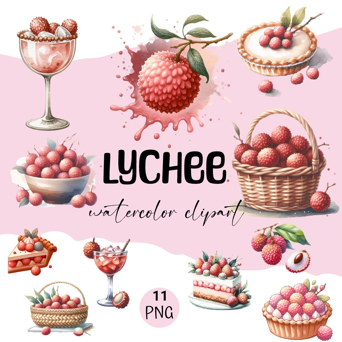 11 Lychees Fruit Clipart PNG, Watercolor Lychees Clipart, Watercolor ...