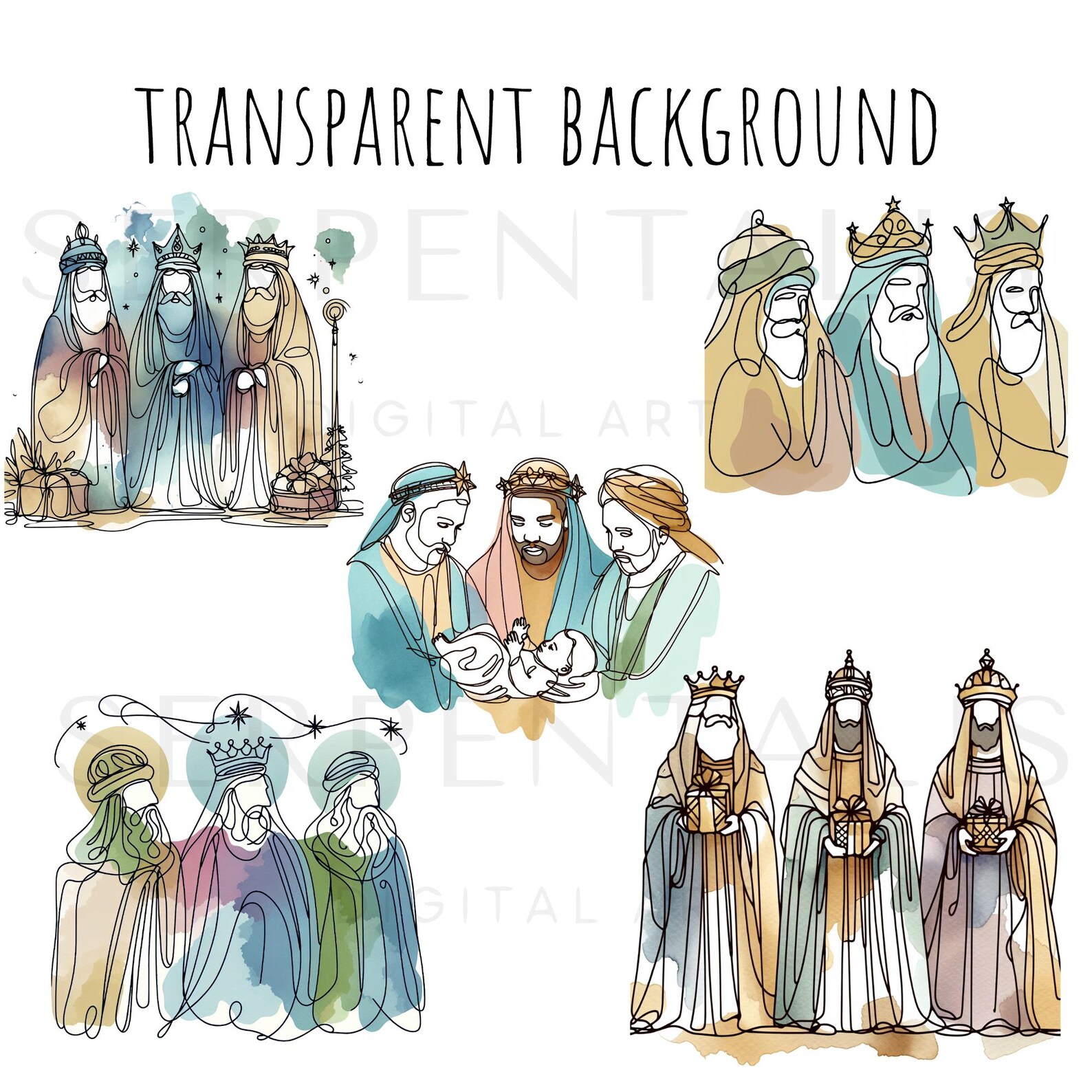 Three Kings Watercolor Clipart, Reyes Magos PNG (digital Download) - Etsy