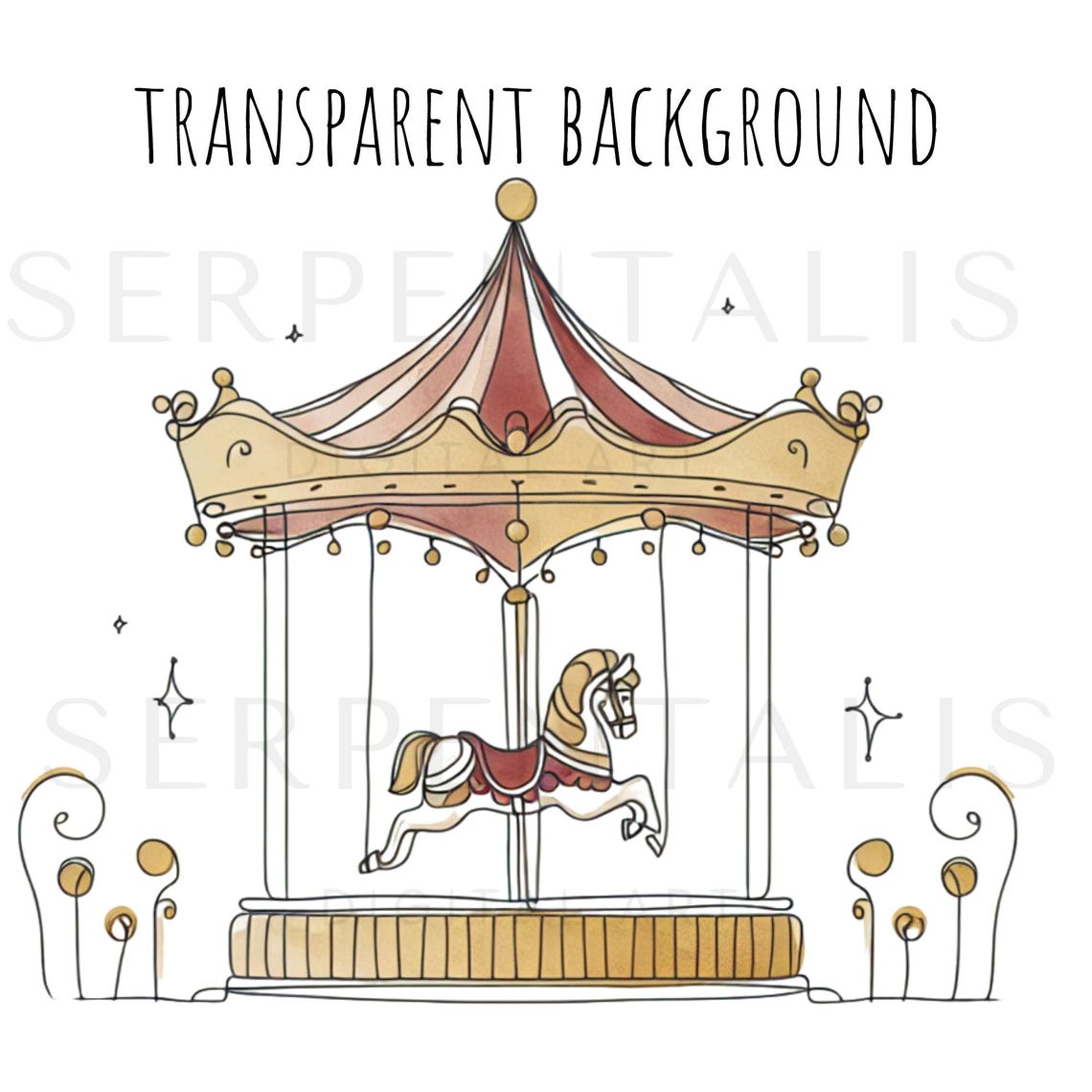 Carousel Watercolor Clipart, 5 PNG Carousel, Cute Carousel Clipart ...