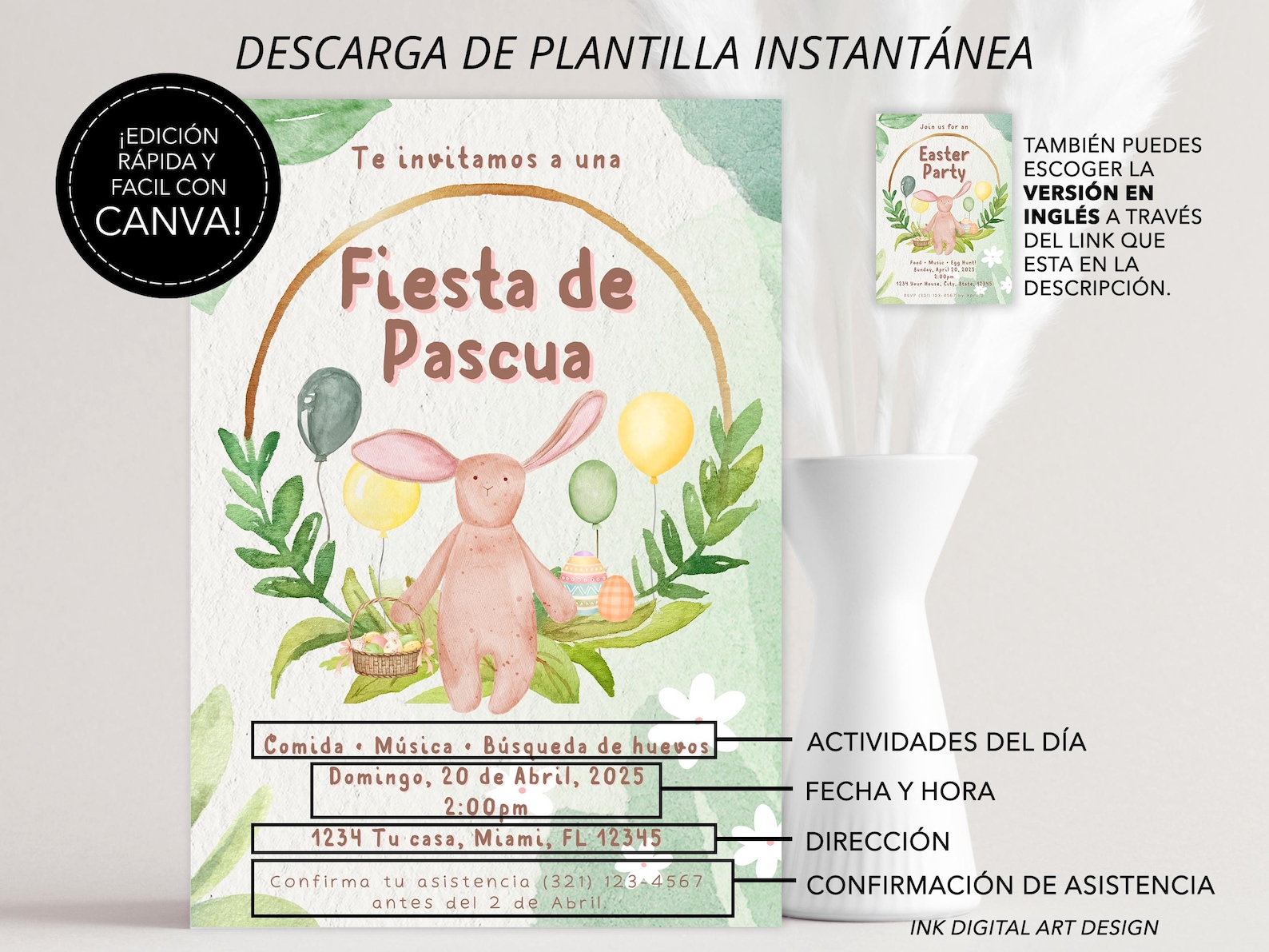 Tarjeta De Pascua En Español, Invitación Digital Y Plantilla De Fiesta ...