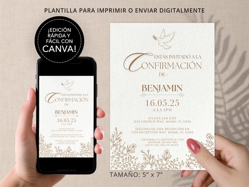 Spanish Confirmation Invitation: Elegant Catholic Template (digital ...