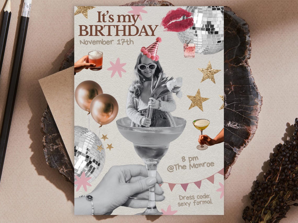 Genz Birthday Invitation, Aesthetic Fun Adult Party Invite for Women ...