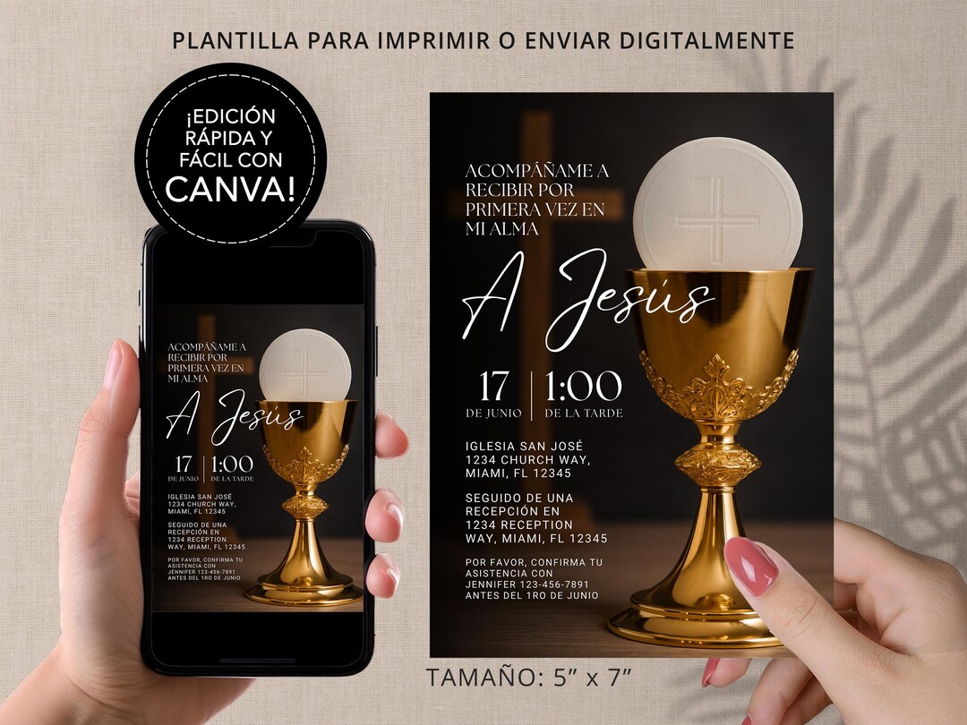 Invitación De Primera Comunión En Español Para Adultos, Adult First ...