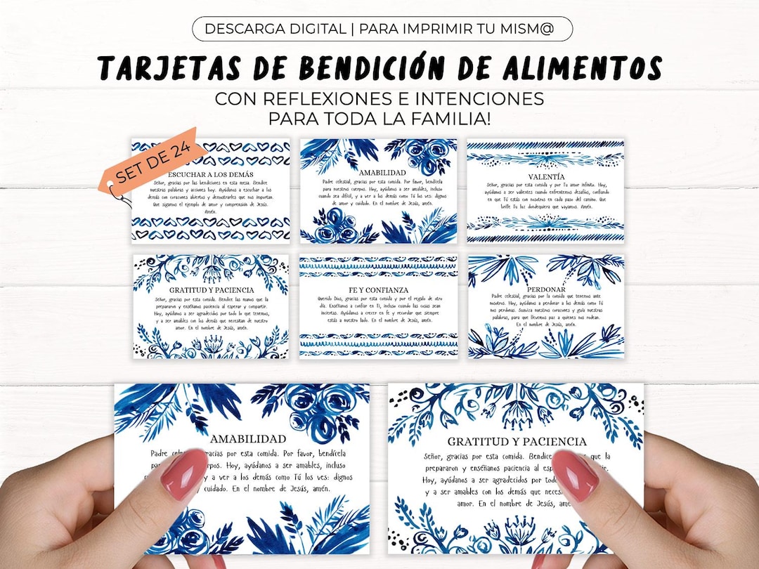 Spanish Food Blessing Prayer Cards: Christian Watercolor Design ...