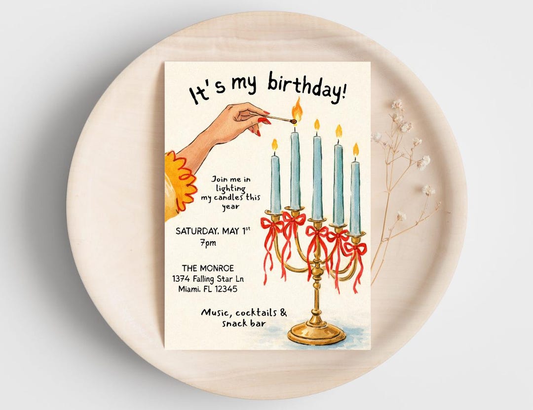 Birthday Invitation for Women, Vintage Candles Invite for Her - Etsy