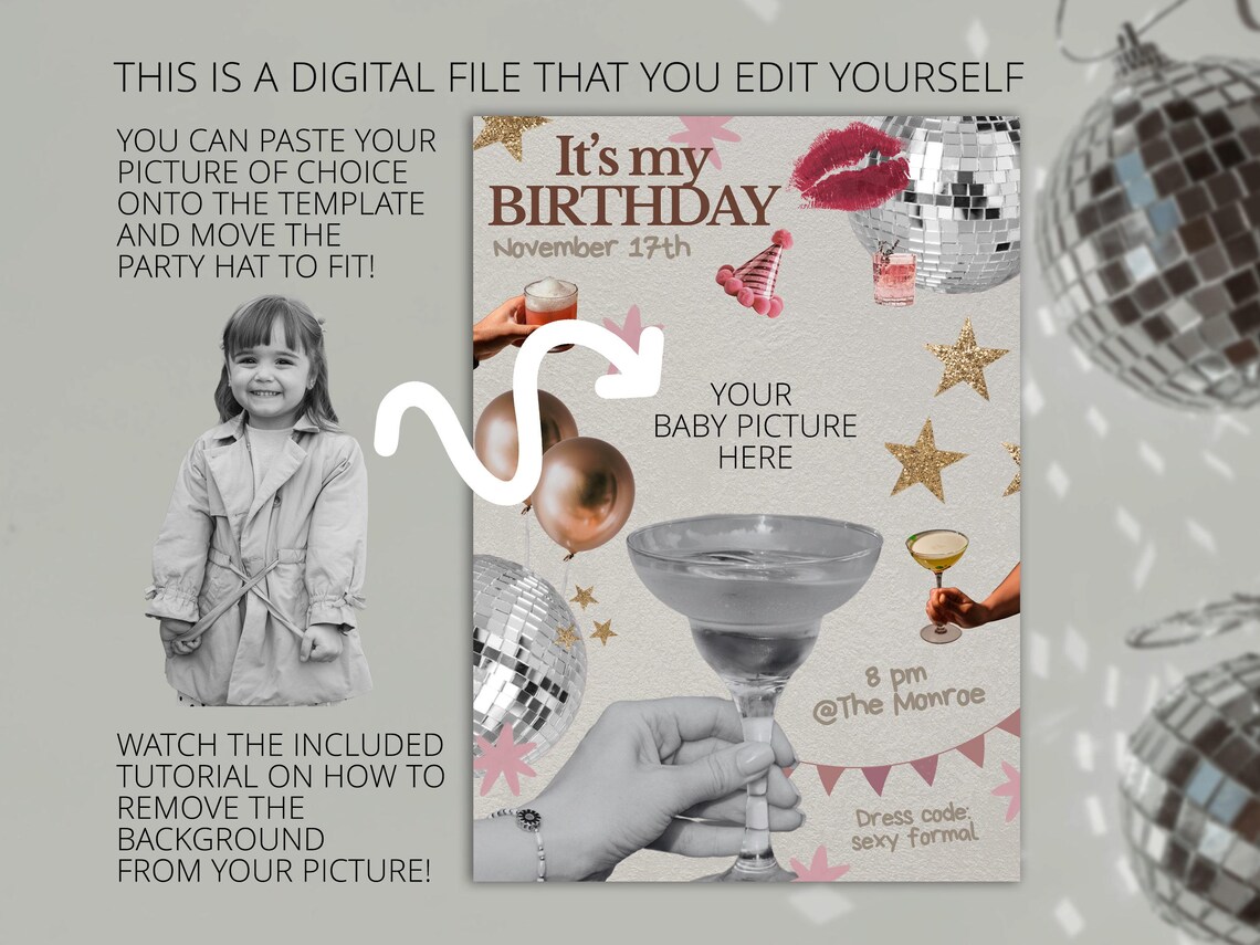 Genz Birthday Invitation, Aesthetic Fun Adult Party Invite for Women ...