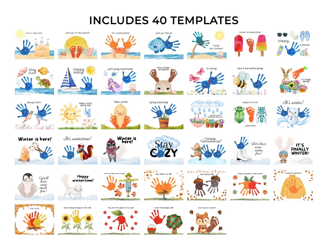 4 Seasons Handprint Craft Bundle, Four Season Handprint Art, Spring ...