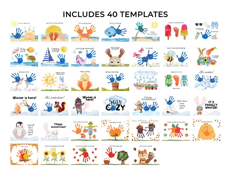 4 Seasons Handprint Craft Bundle, Four Season Handprint Art, Spring ...