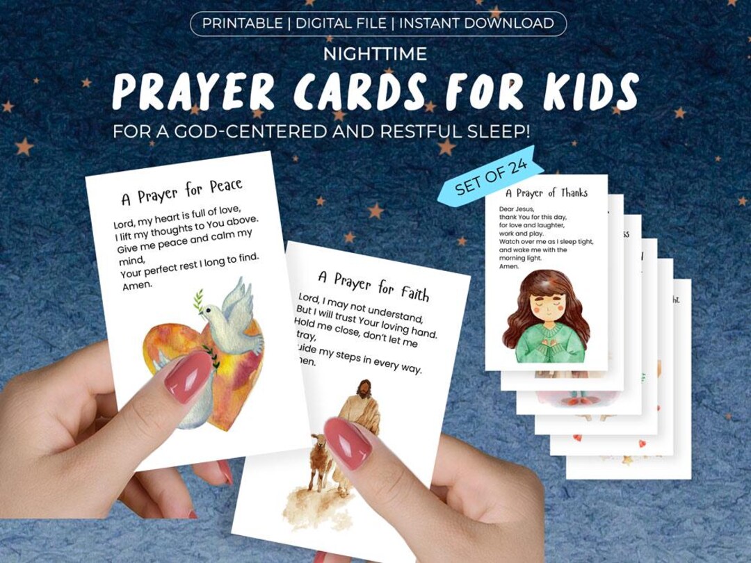 Printable Bedtime Prayer Cards for Kids, Christian Nighttime Prayers ...
