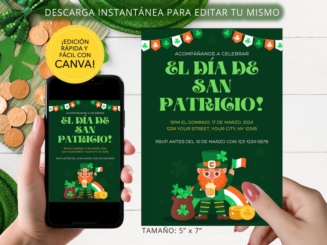 Día De San Patricio Tarjeta De Invitación Digital En Español, St ...