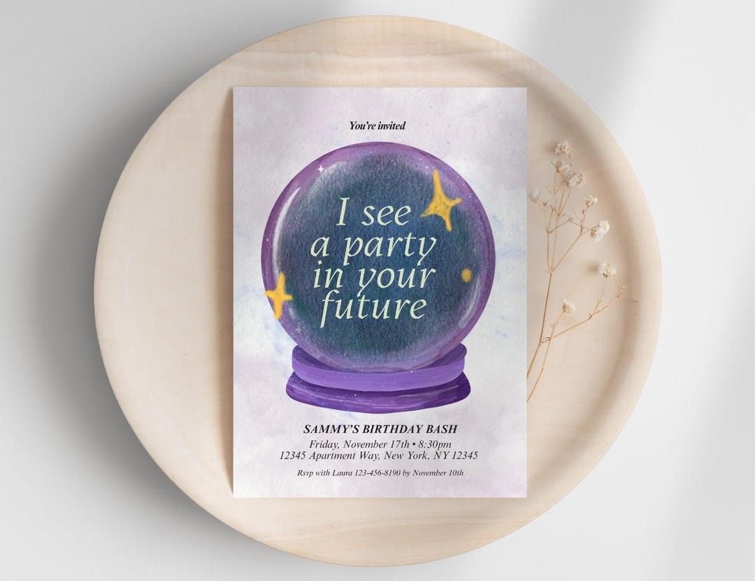 Crystal Ball Party Invitation, Witchy Birthday Party Fortune Teller ...
