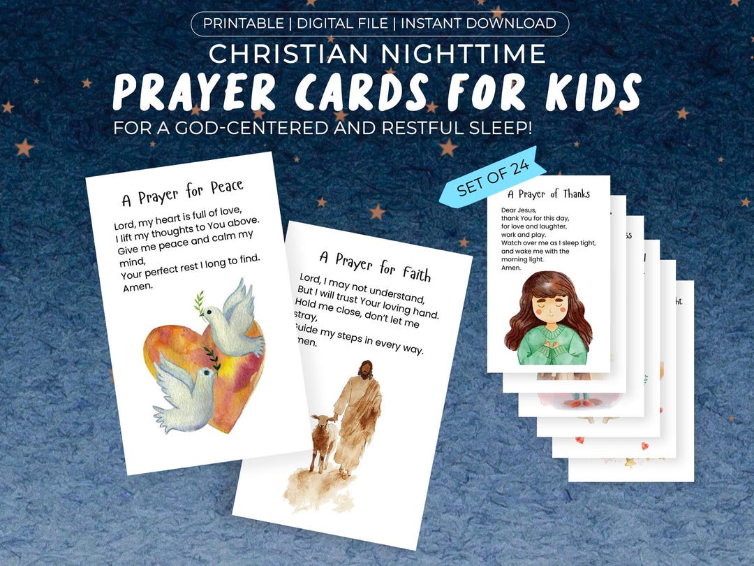 Prayers Cards for Kids, Bedtime Printable Cards, Christian Nighttime ...