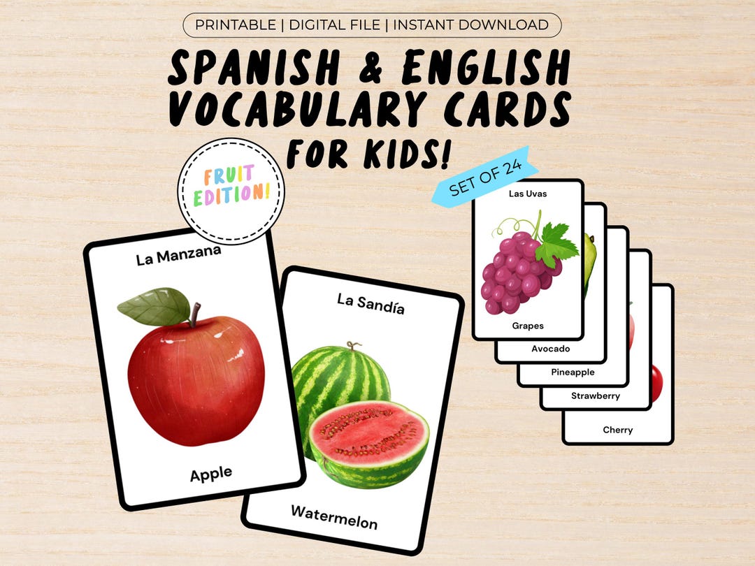 Printable Spanish Vocabulary Cards for Kids, Learning Materials for ...