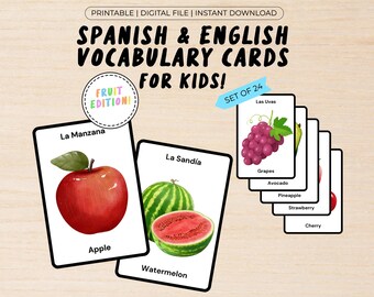 Printable Spanish Vocabulary Cards for Kids, Learning Materials for ...