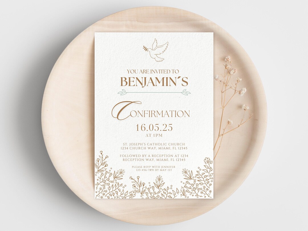 Catholic Confirmation Invitation Template: Editable Floral Design ...