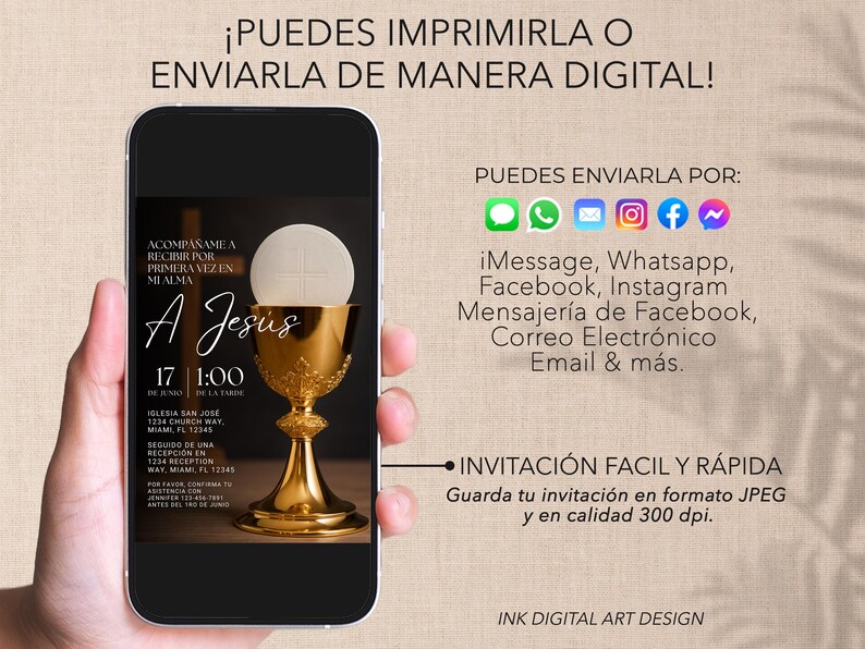 Invitación De Primera Comunión En Español Para Adultos, Adult First ...
