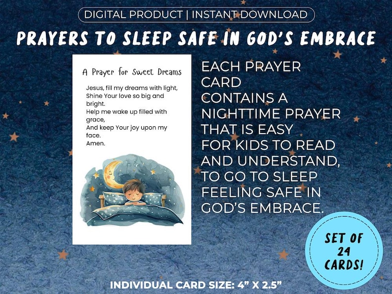 Printable Bedtime Prayer Cards for Kids, Christian Nighttime Prayers ...