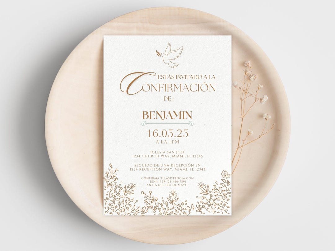 Spanish Confirmation Invitation: Elegant Catholic Template (digital ...