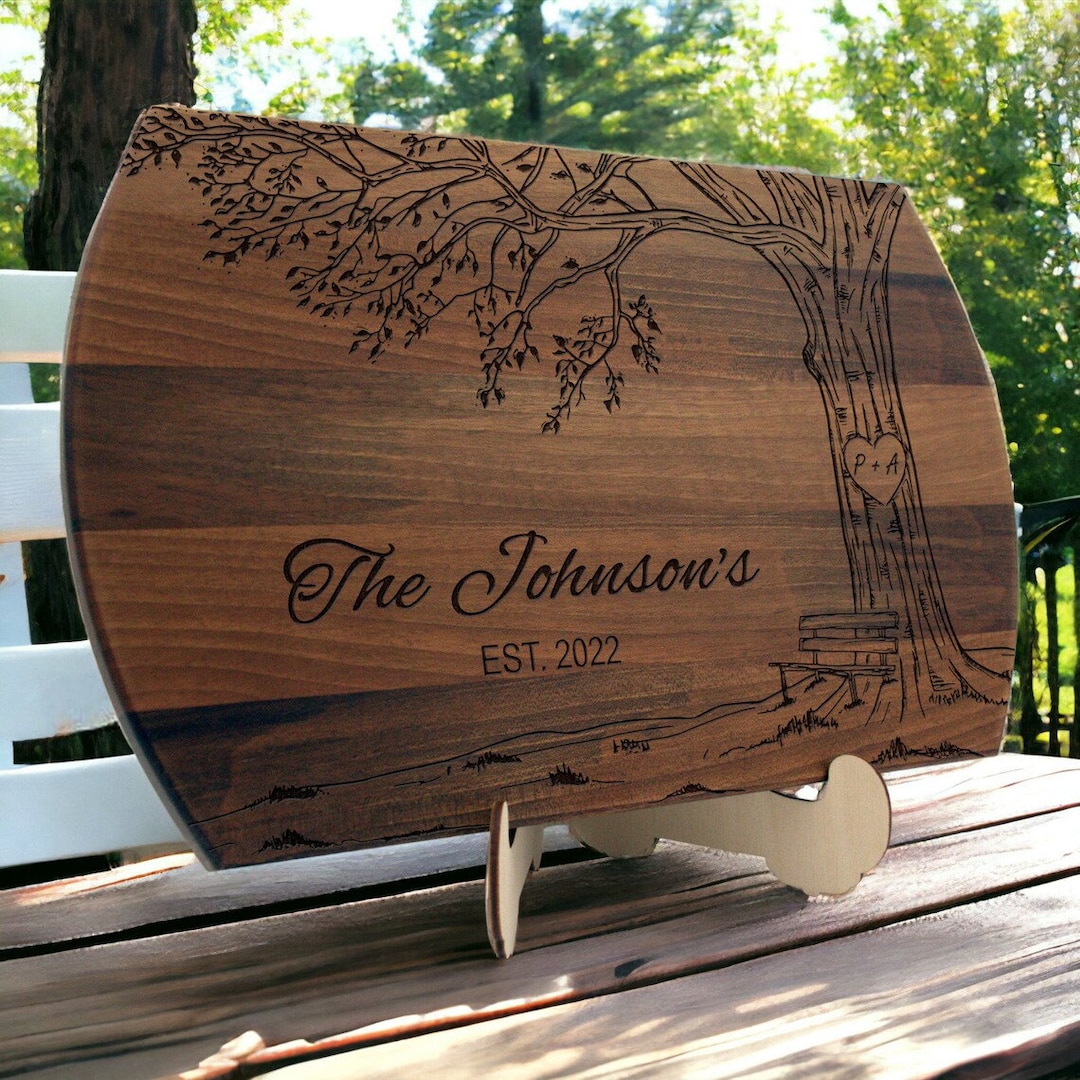 Personalized Engraved Cutting Board Tree With Initials Inside a Carved ...