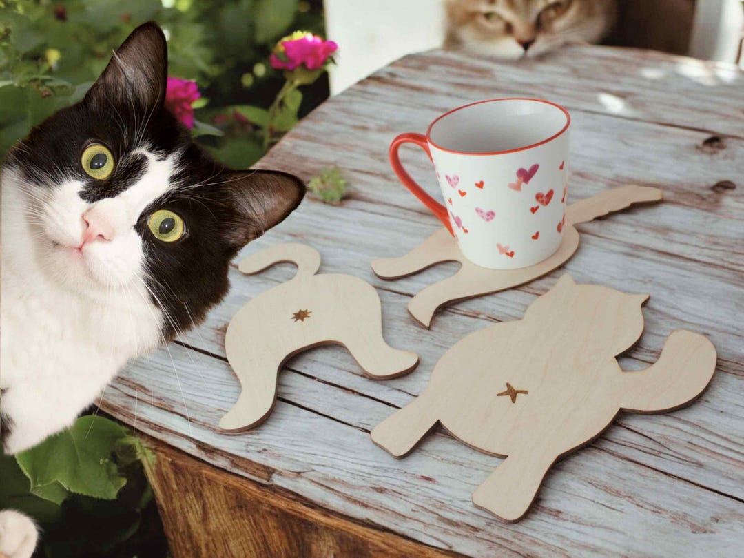 Set of Funny Cat Wooden Coasters • 8 or 12 Pc Coasters Set • Gift for ...
