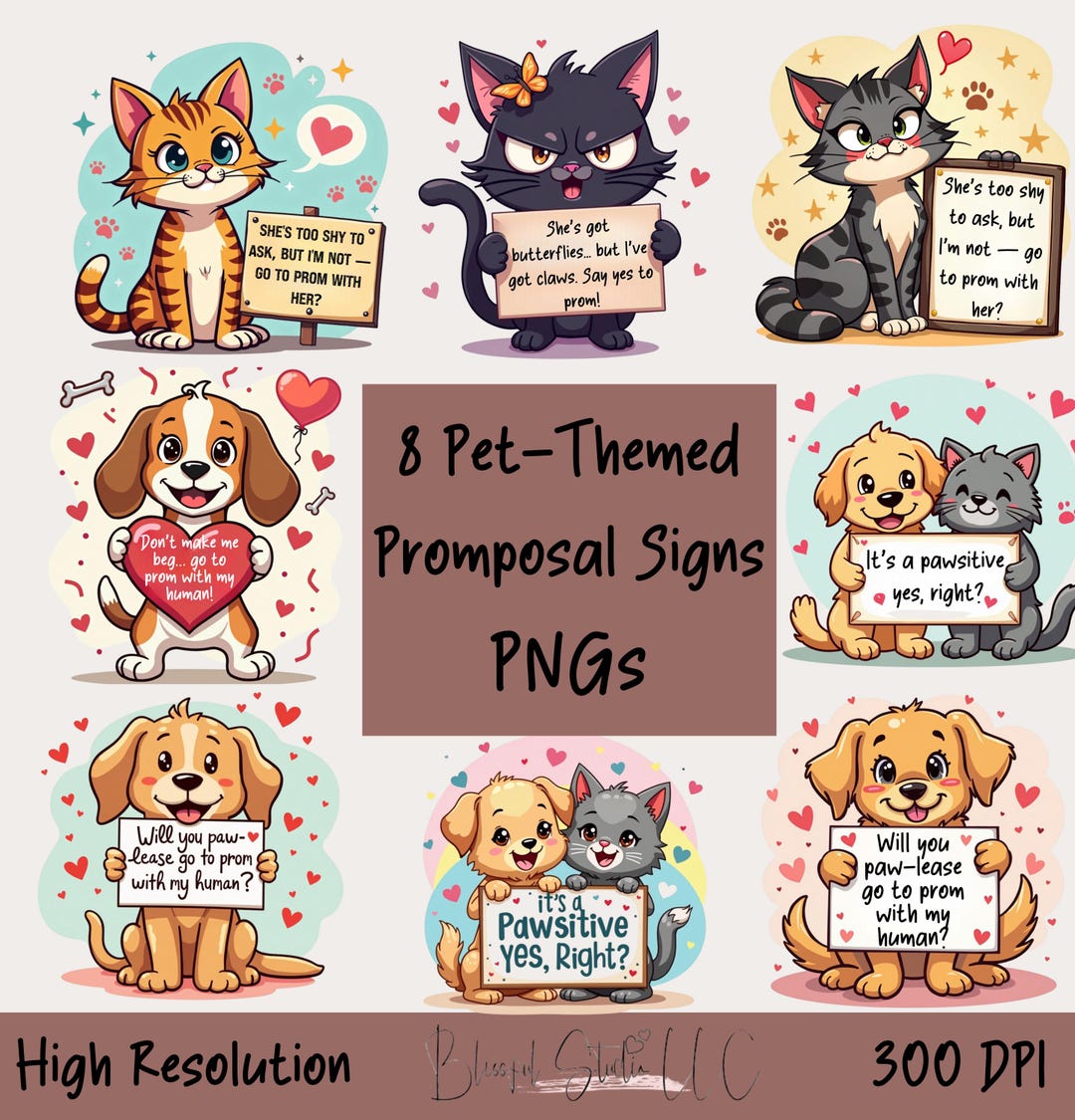 Pet-themed Promposal PNG Bundle | 8 Cute Dog & Cat Prom Sign Designs ...