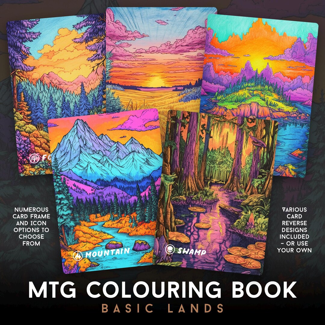 Crazy New Felt Tip Pen Colouring Book Style Basic Lands – MTG Proxy ...