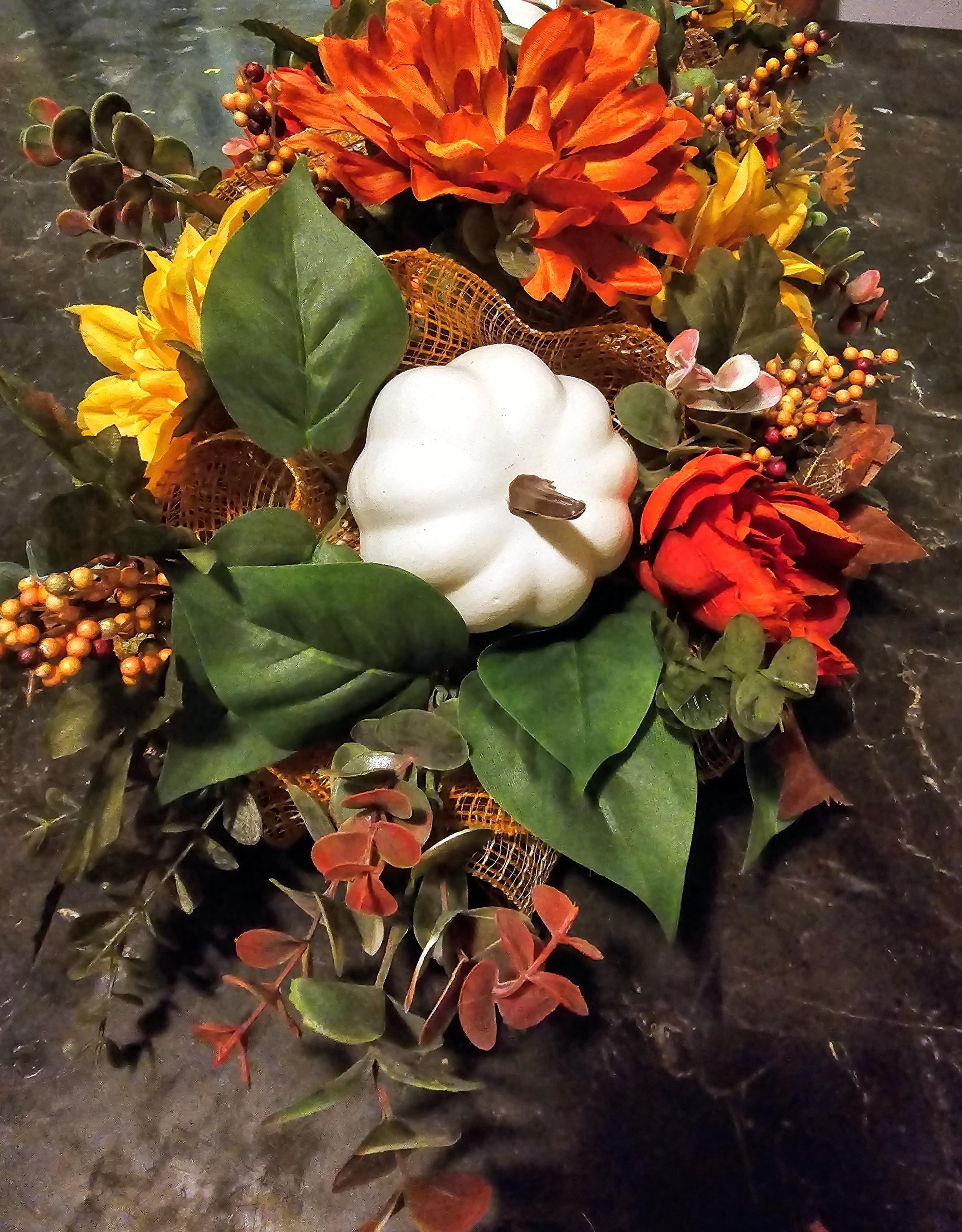 Pumpkin Swag Centerpiece, Centerpiece, Autumn Swag, Front Door Swag ...