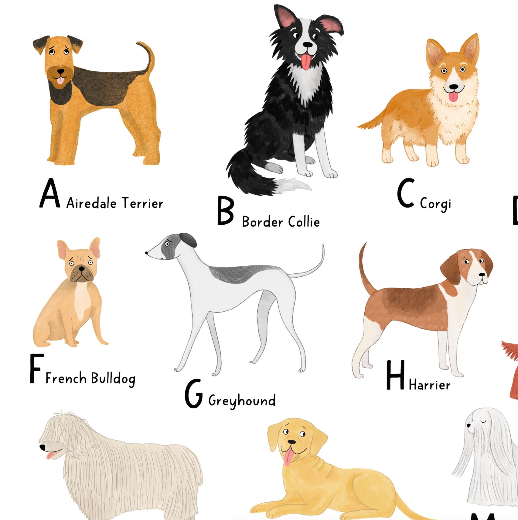 Dog Alphabet Poster, Dog Breeds Alphabet Print, Animal Abc Printable ...