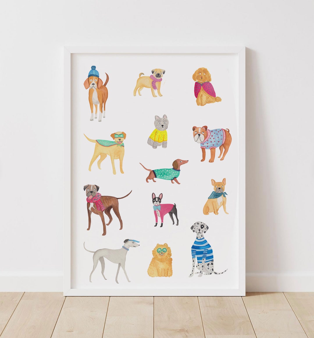 Watercolor Dogs Illustration Printable, Dog Poster, Dog Breeds Print ...