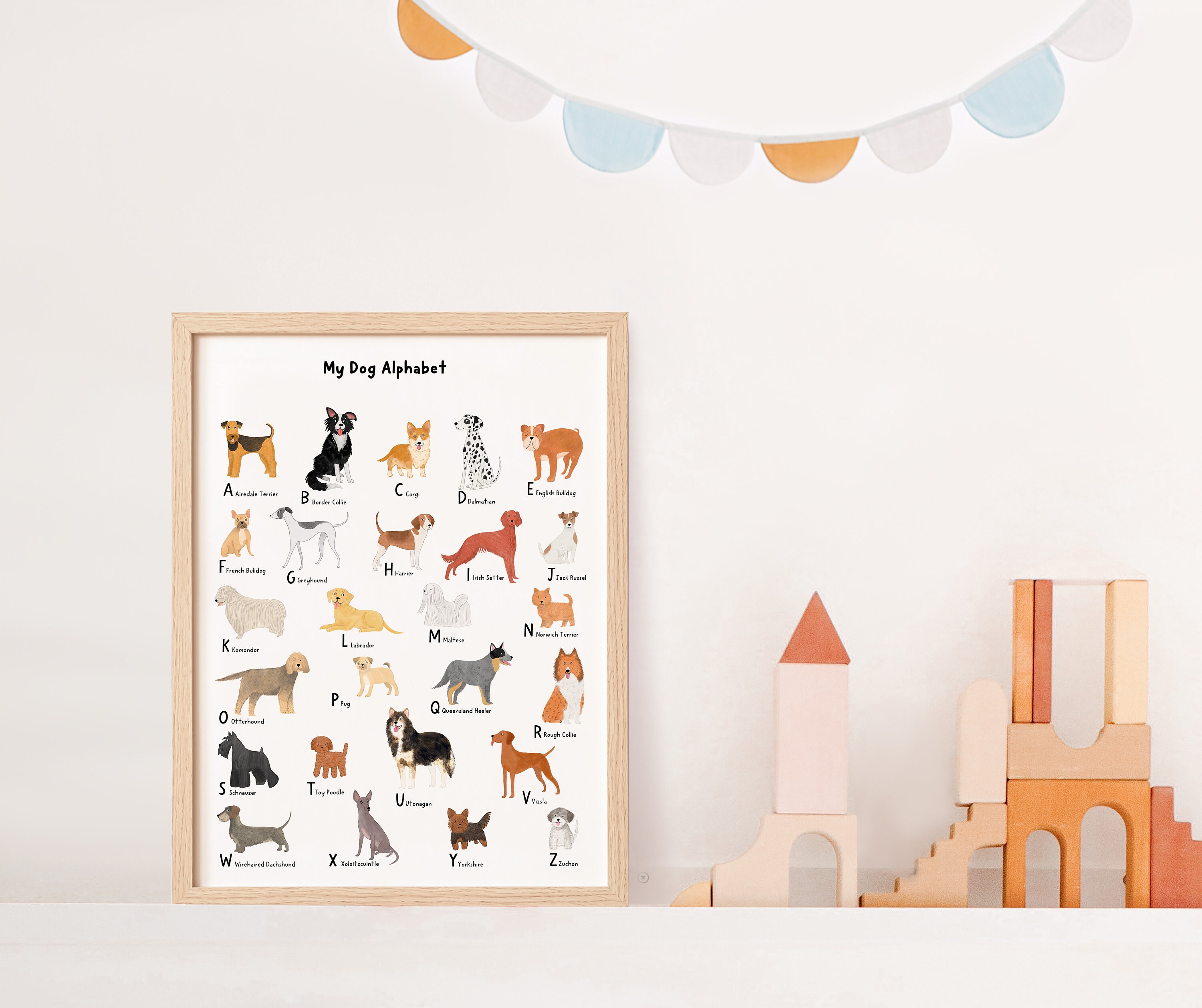 Dog Alphabet Poster, Dog Breeds Alphabet Print, Animal Abc Printable ...