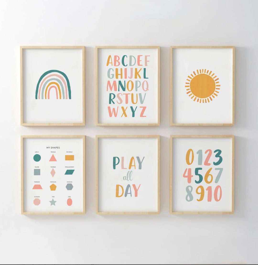Rainbow Playroom Decor, Set of 6 Classroom Prints, Homeschool Printable ...